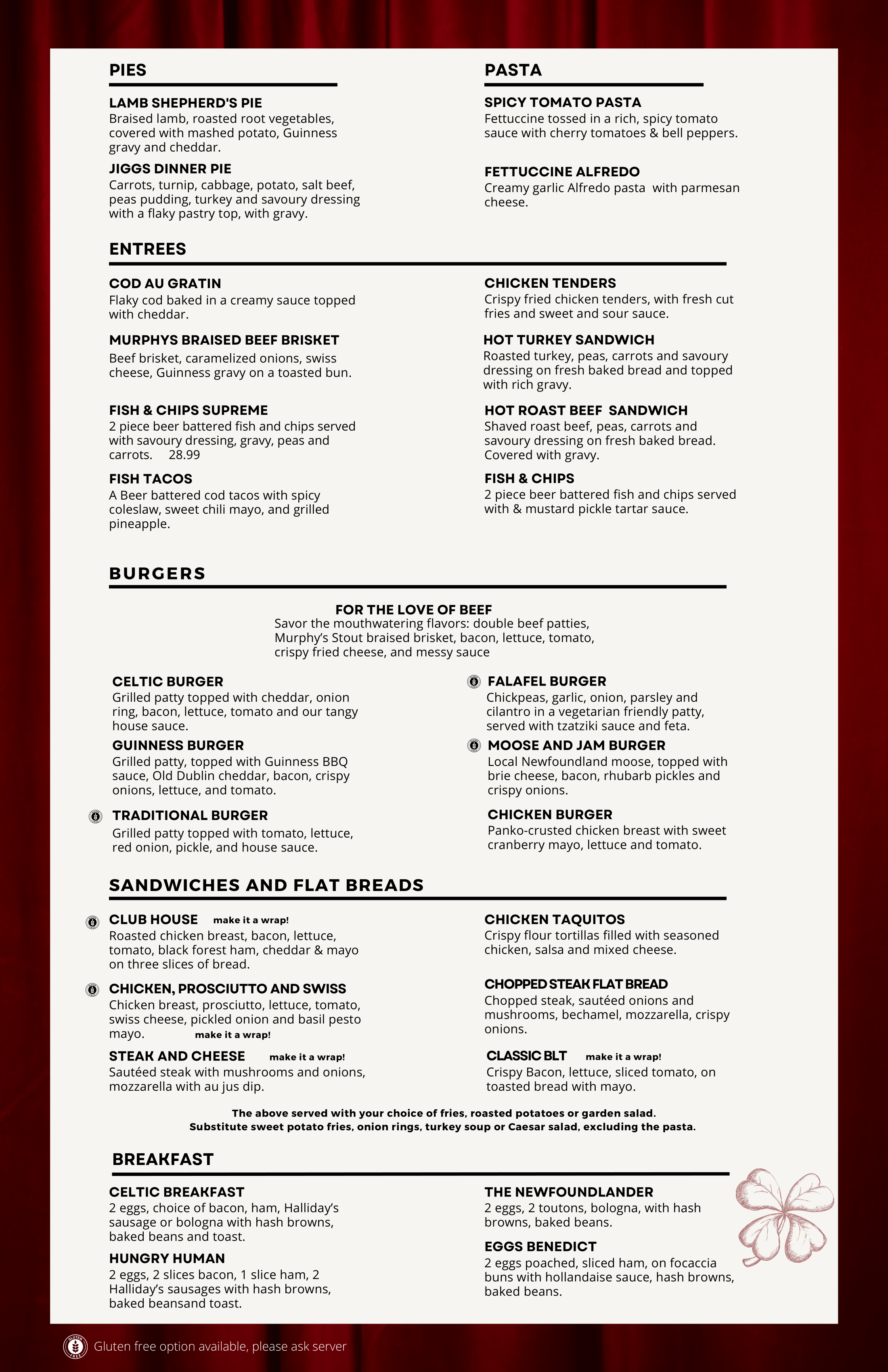 Late Night Menu – Bridie Molloy's | Celtic Hearth